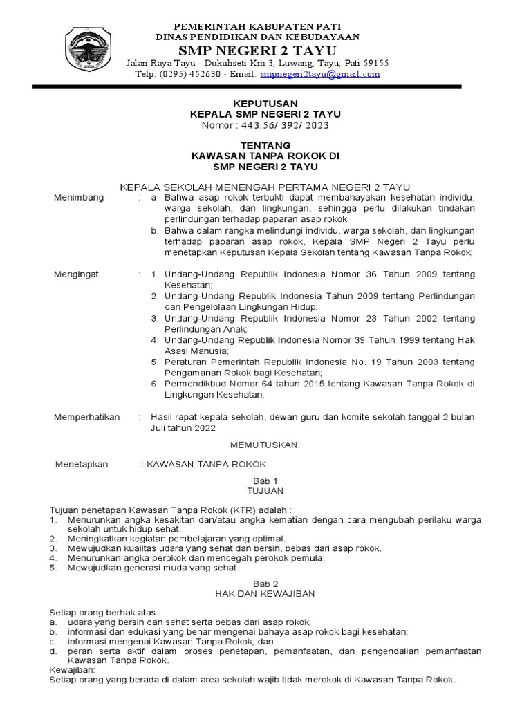 SK Kawasan Bebas Merokok Rokok | PDF