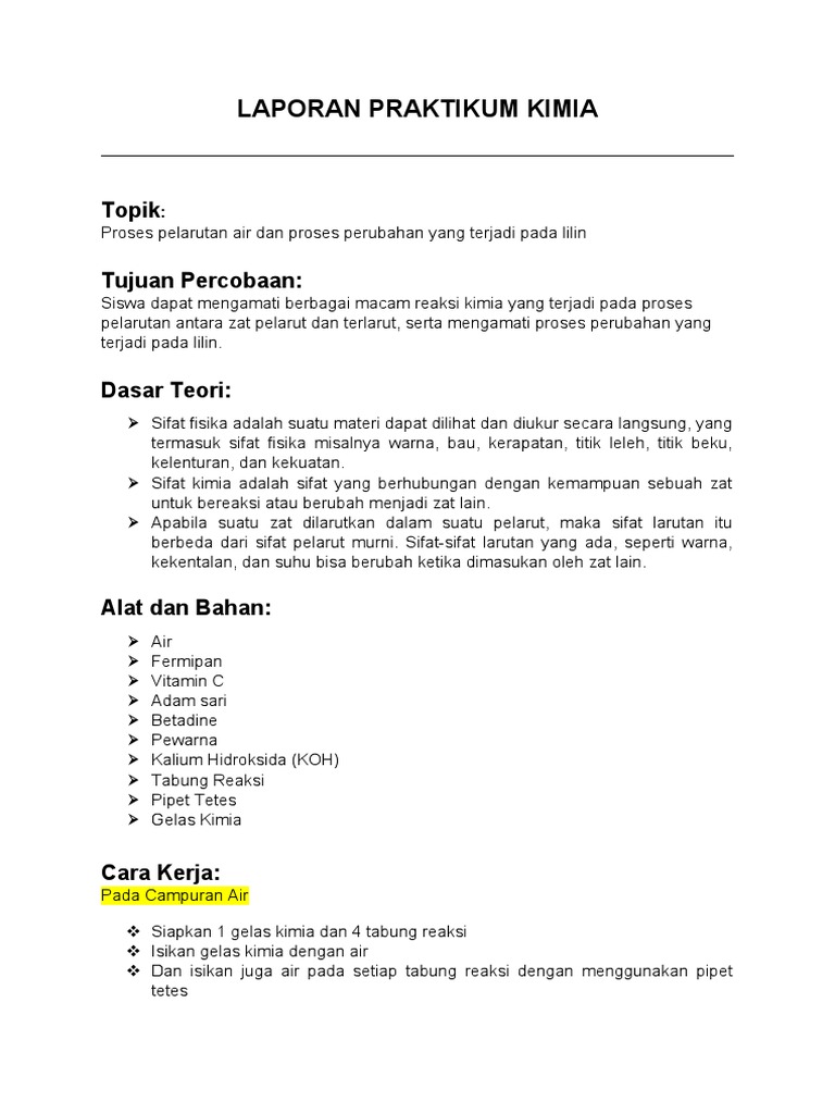 Reaksi Kimia dalam Pelarutan dan Lilin | PDF