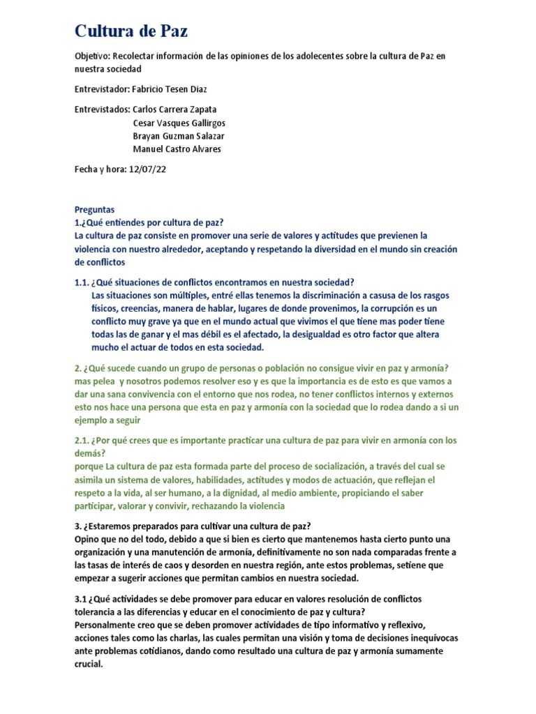 Cultura De Paz Pdf Paz Sociedad