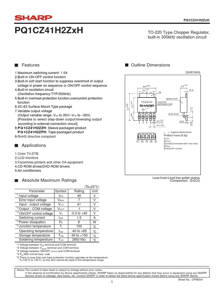 Sharp Microelectronics Pq1cz41h2zxh e | PDF | Amplifier | Physical Quantities