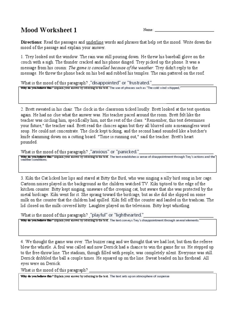 Mood Worksheet 01 | PDF