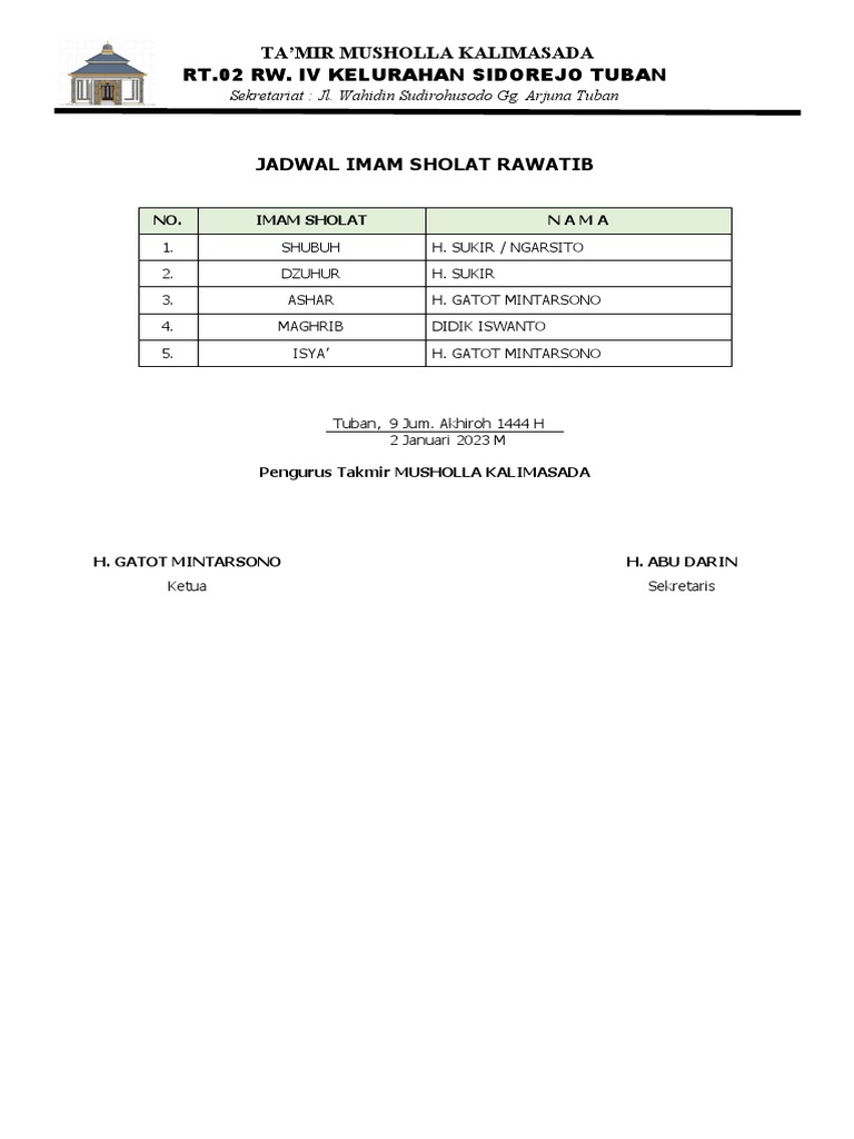 Jadwal Imam Sholat Rawatib | PDF
