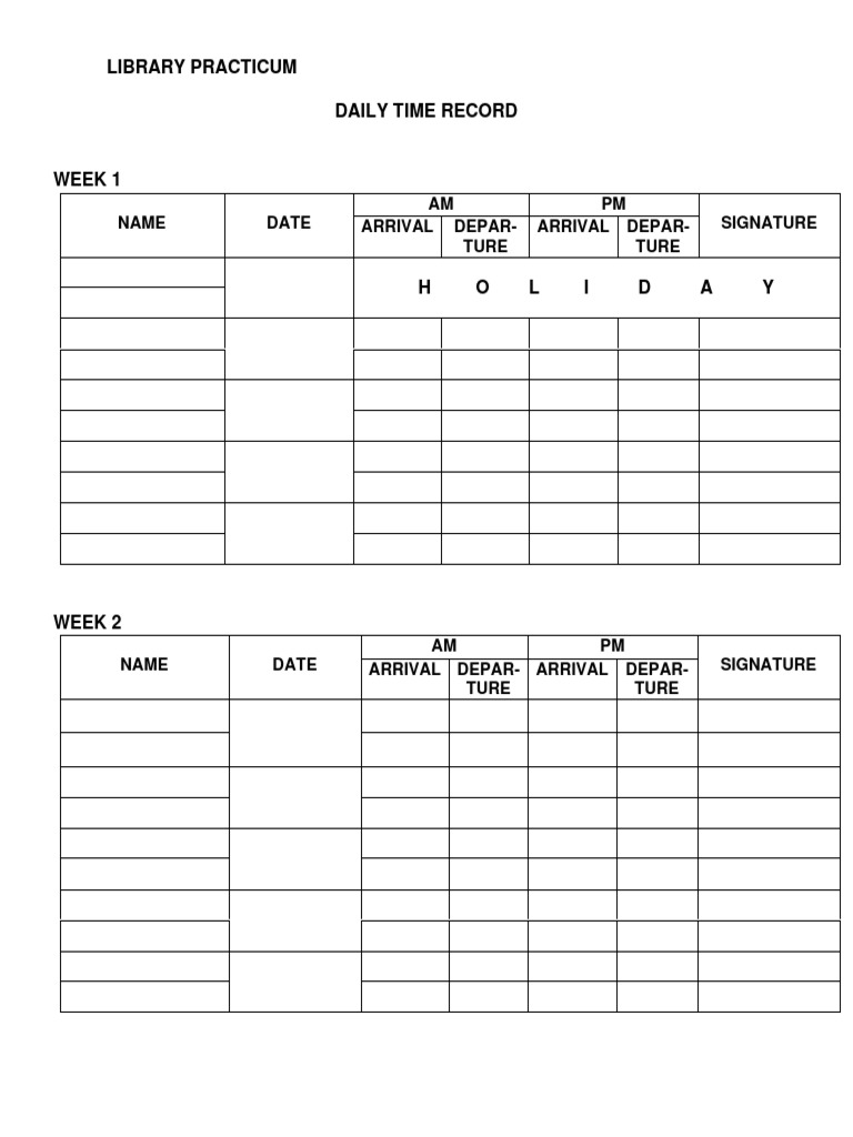 Daily Time Record (Format) | PDF