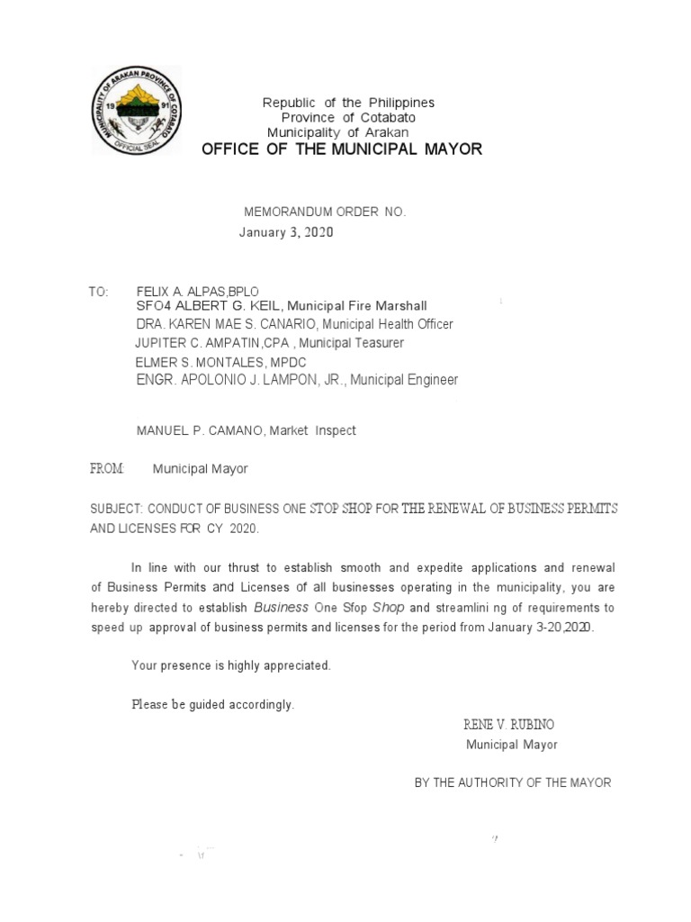 Business Permit Renewal Memo 2020 | PDF