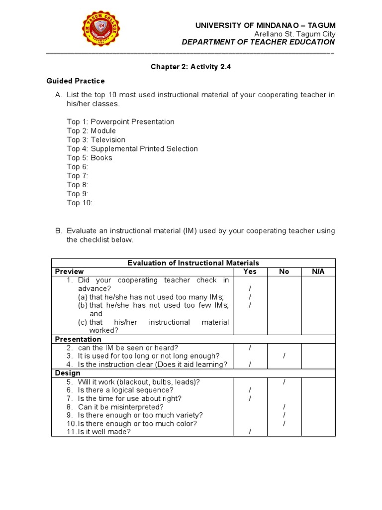 Chapter 2 Activity 2.4 | Download Free PDF | Learning | Teachers