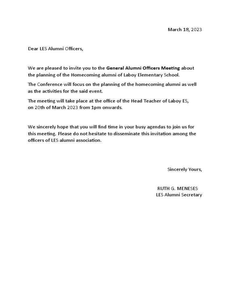 LES Alumni Homecoming Meeting Invite | PDF