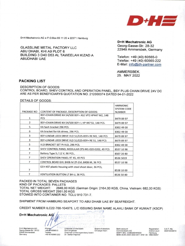 D+H Packing List | PDF