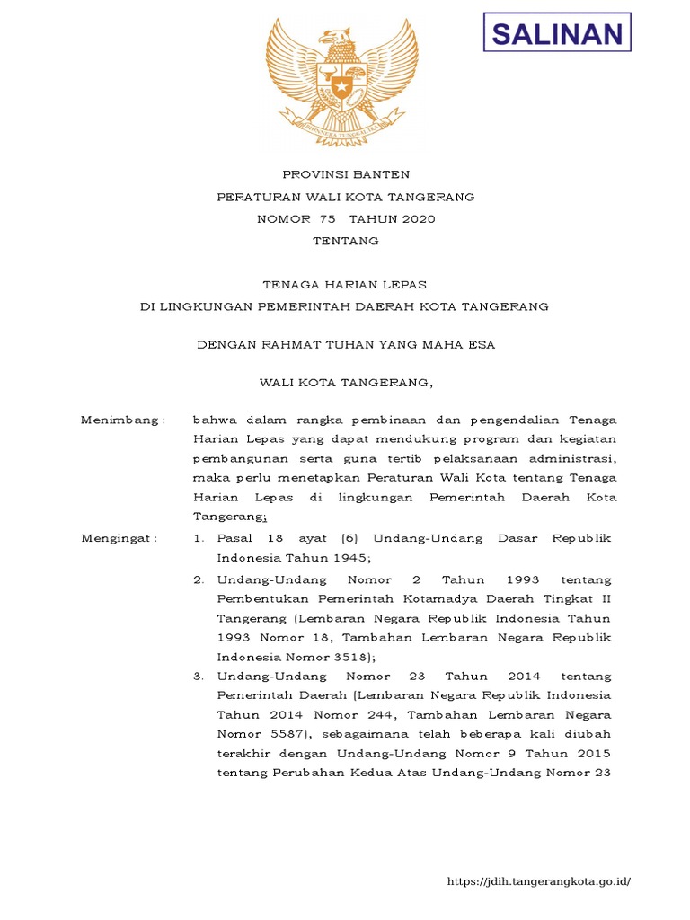 Peraturan THL Kota Tangerang 2020 | PDF