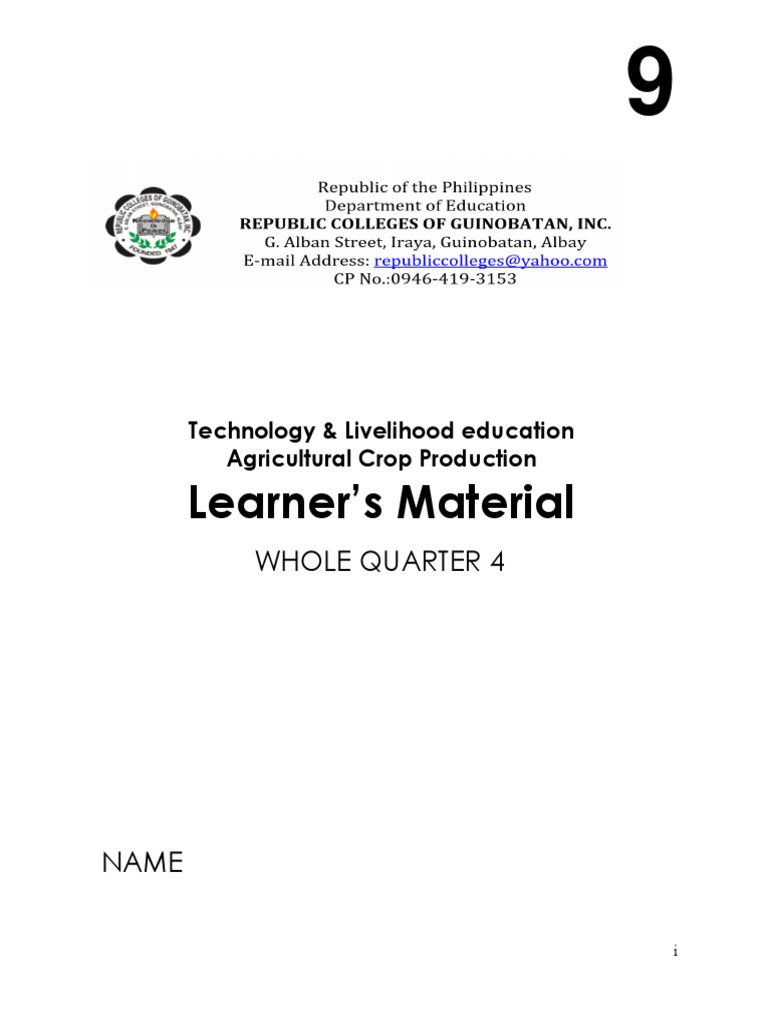 AgriCrop LM Grade 9.pdf Quarter 4 | PDF | Compost | Occupational Safety ...