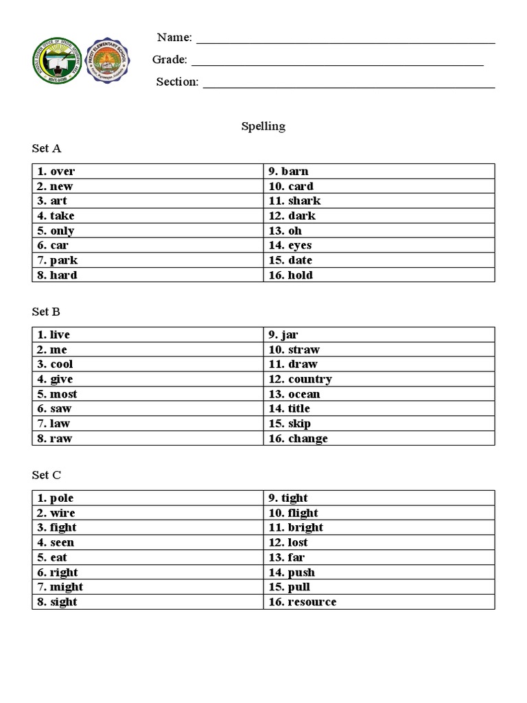 Spelling Practice Worksheets for Grades | PDF