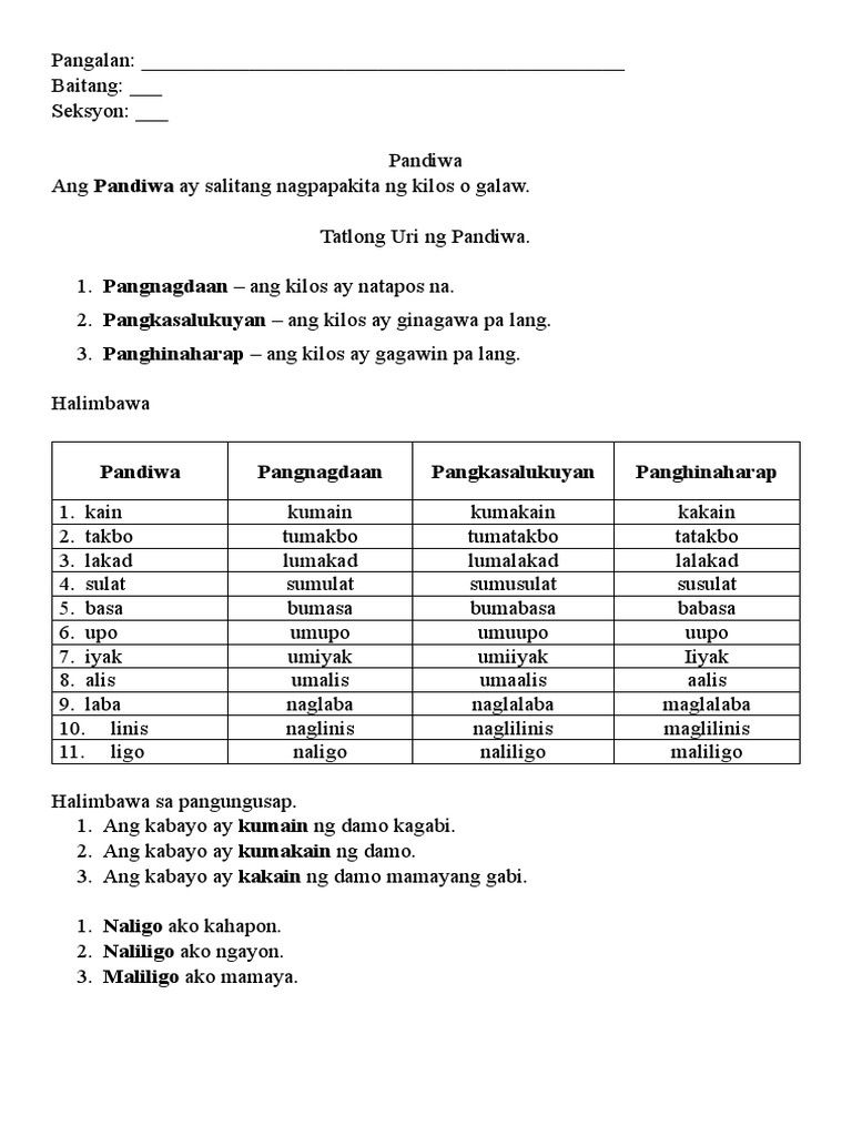 Tatlong Uri NG Pandiwa | PDF