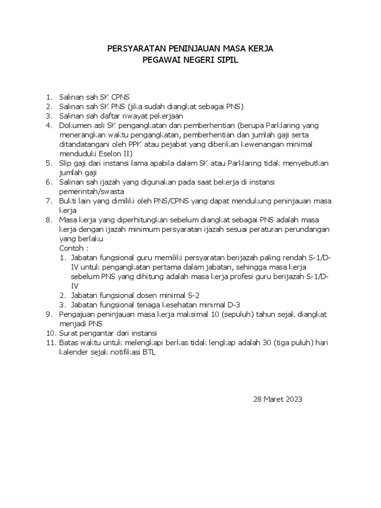 Persyaratan Peninjauan Masa Kerja PNS | PDF