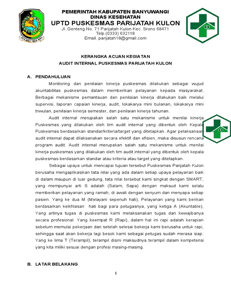 KAK AUDIT INTERNAL TAHUN 2023 | PDF
