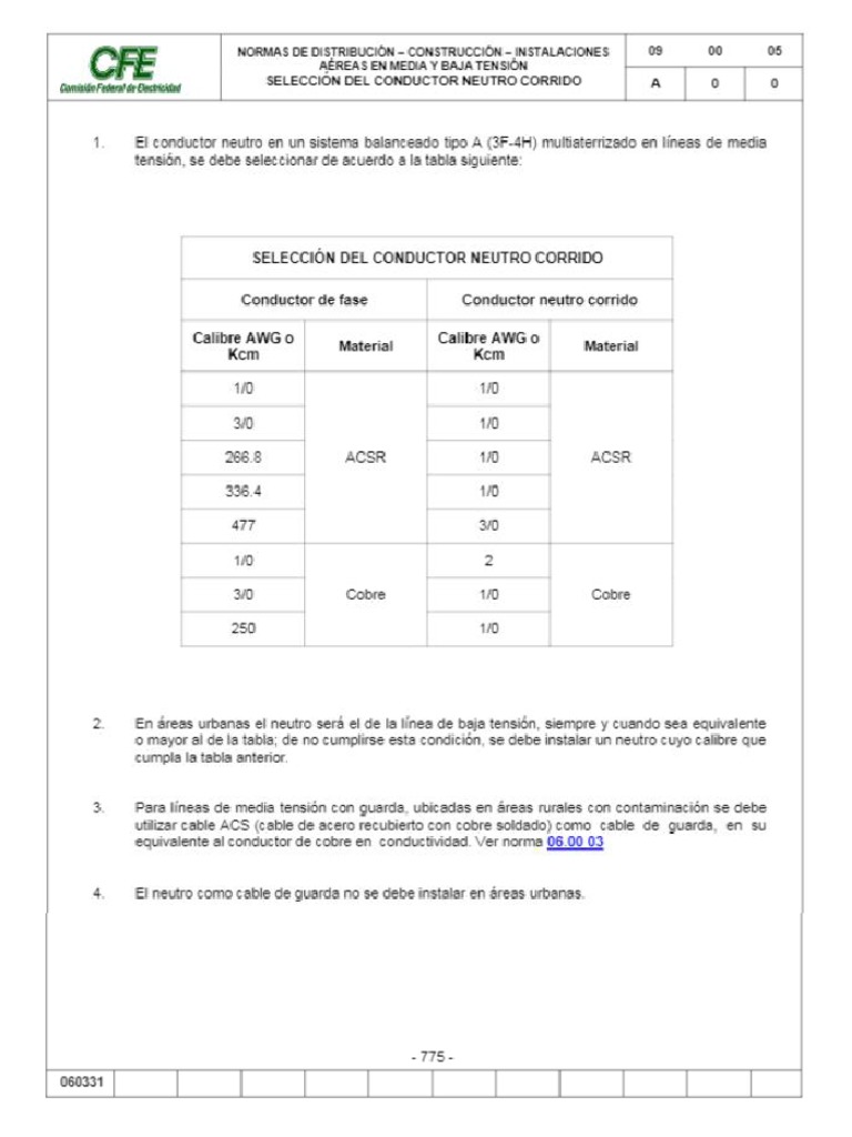 SELECCIÓN DEL CONDUCTOR NEUTRO CORRIDO LÍNEA AÉREA DE MEDIA TENSIÓN | PDF