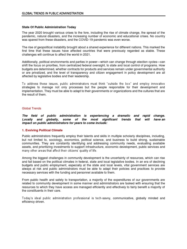 Global Trends in Public Administration | PDF | Public Administration ...