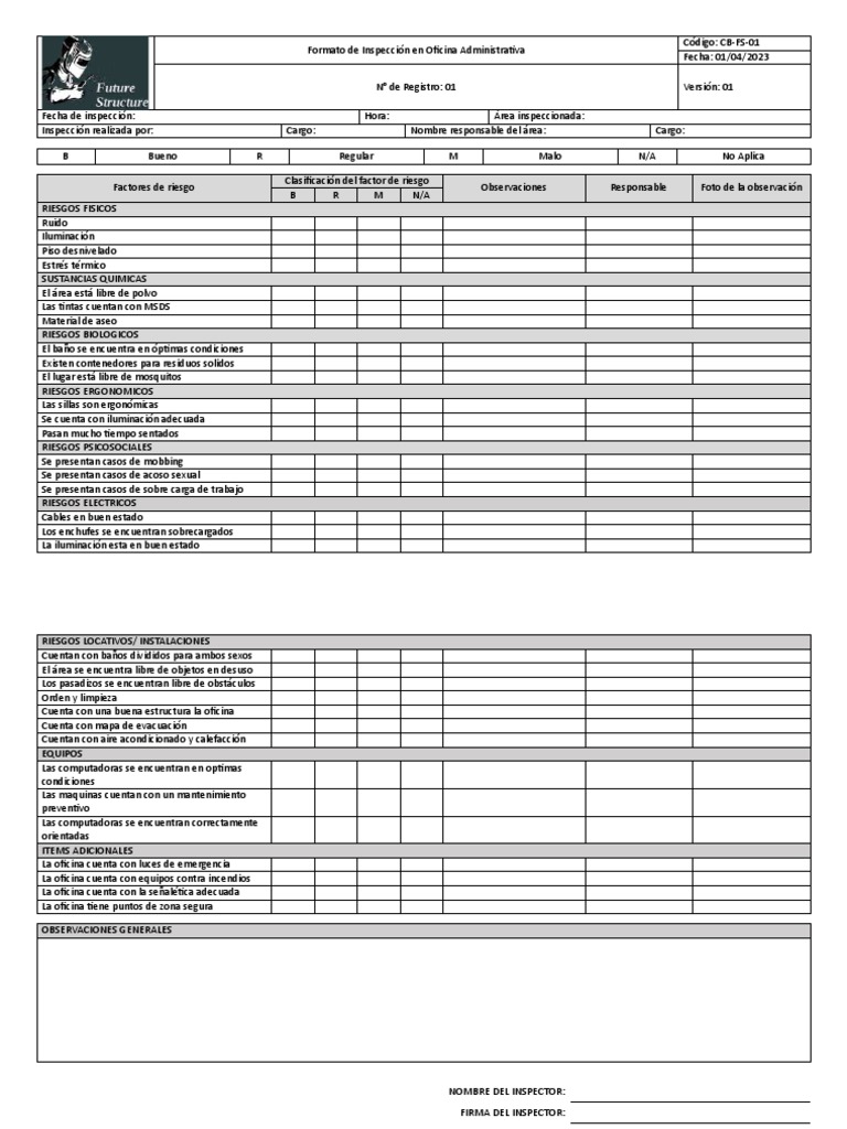 Formato de Inspección oficina | PDF