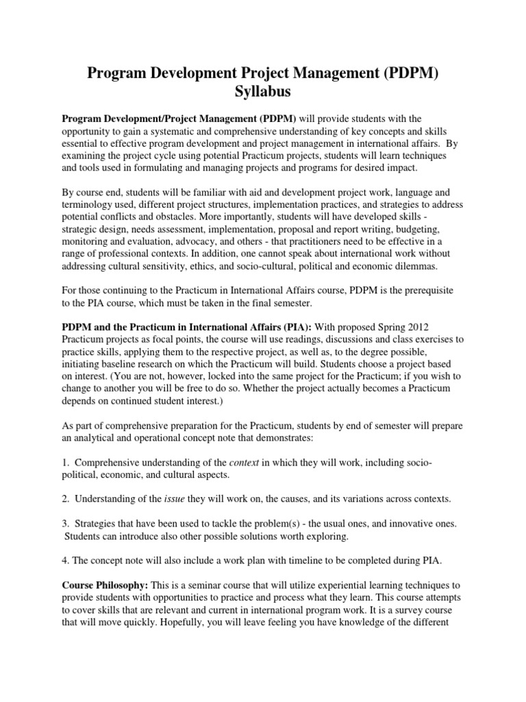 Program Development Project Management Syllabus | PDF | Needs Assessment | Evaluation