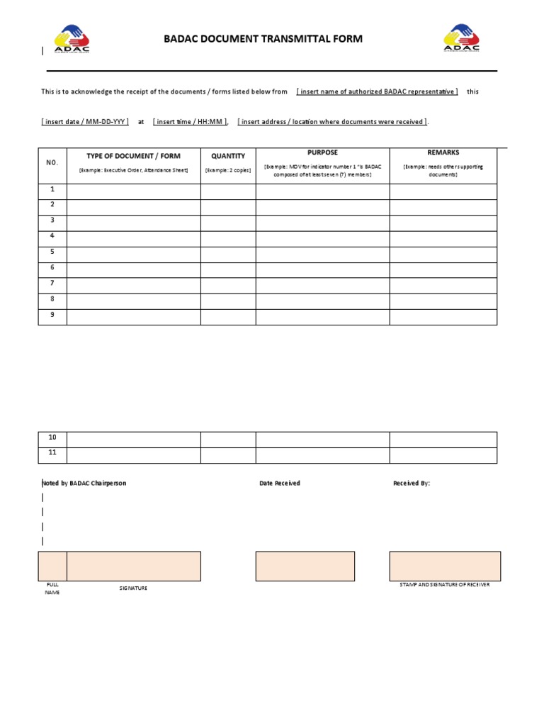 2 BADAC FORM Document Transmittal Form | PDF