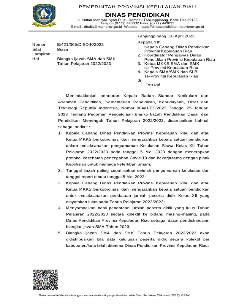 SURAT EDARAN BLANGKO IJAZAH SMA DAN SMK TAHUN PELAJARAN 2022 2023 | PDF