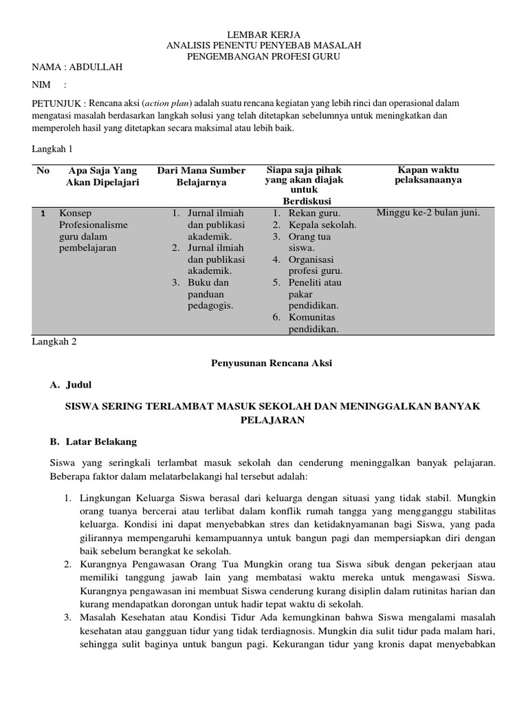 Rencana Aksi Pengembangan Profesi Guru | PDF