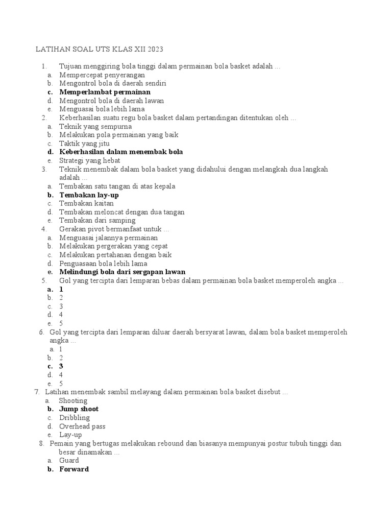 Latihan Soal Uts Kelas XII SMT 2 2023 | PDF