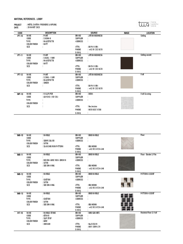 Material Specification SA - HSP Lampung - Lobby - 2nd Floor | PDF ...