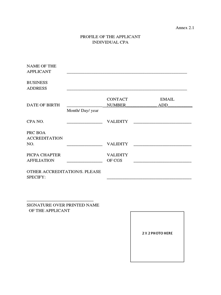CPA Applicant Profile Form | PDF