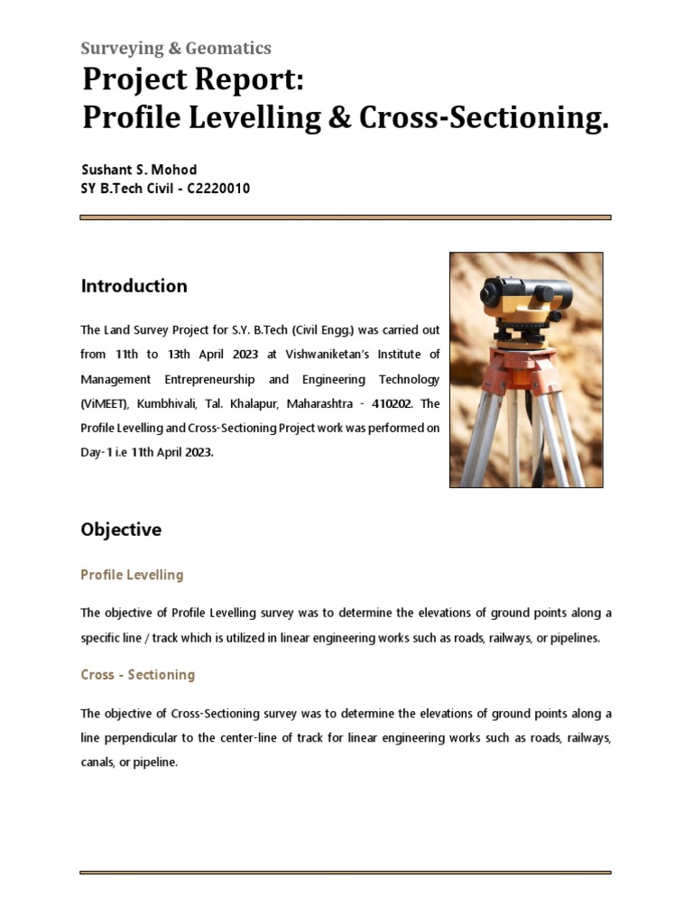Project Report: Profile Levelling & Cross-Sectioning.: Surveying ...