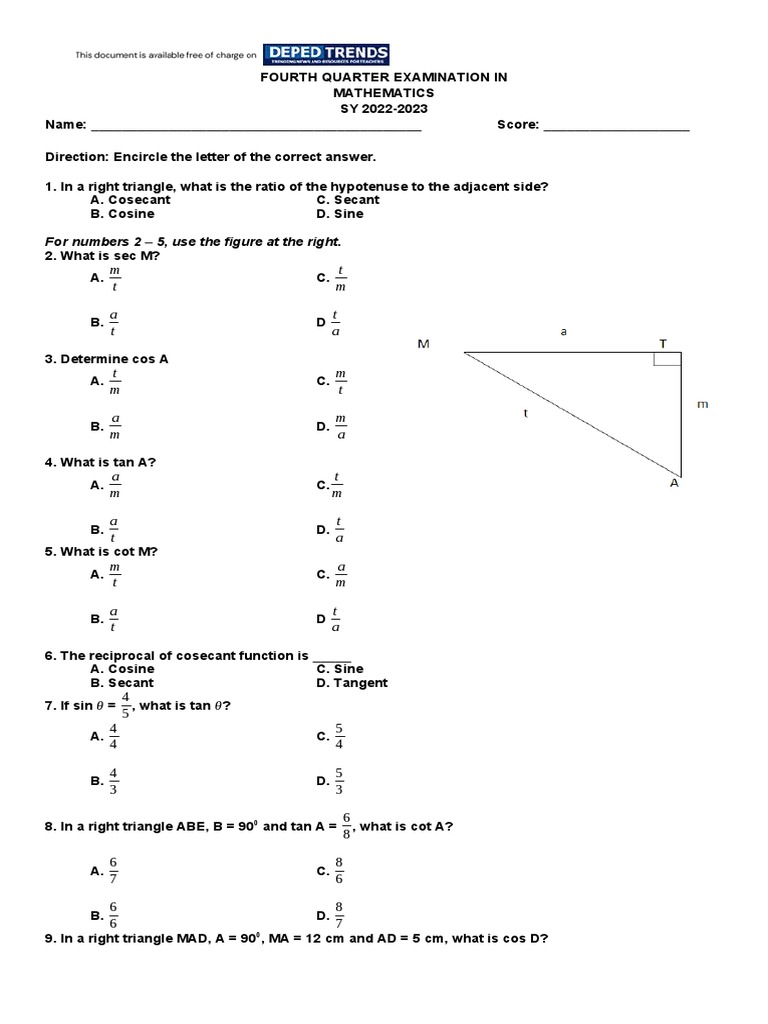 4Q Mathematics 9 | PDF