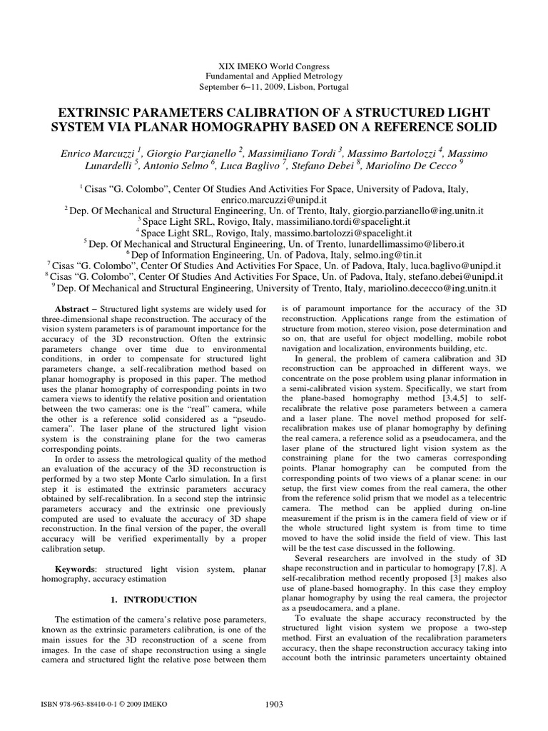 Extrinsic Parameters Calibration Of A St Pdf