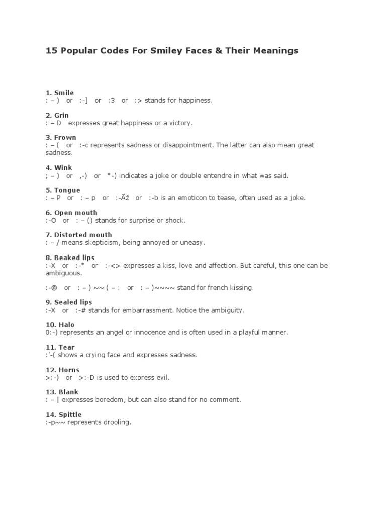 15 Popular Codes For Smiley Faces | PDF