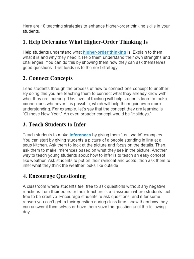 Teaching Strategies for Critical Thinking | PDF | Thought | Creativity