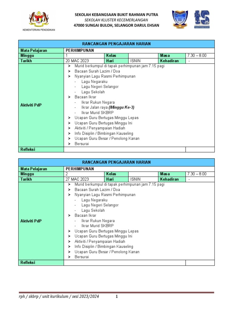 RPH Perhimpunan 2023 | PDF