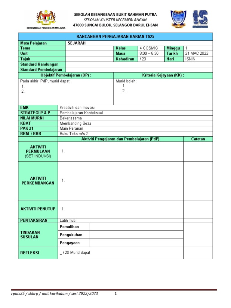 RPH Sejarah TS25 | PDF