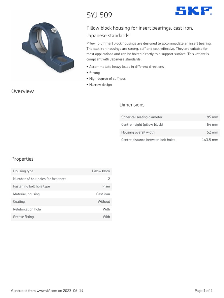 SKF SYJ 509 Specification | PDF | License | Screw