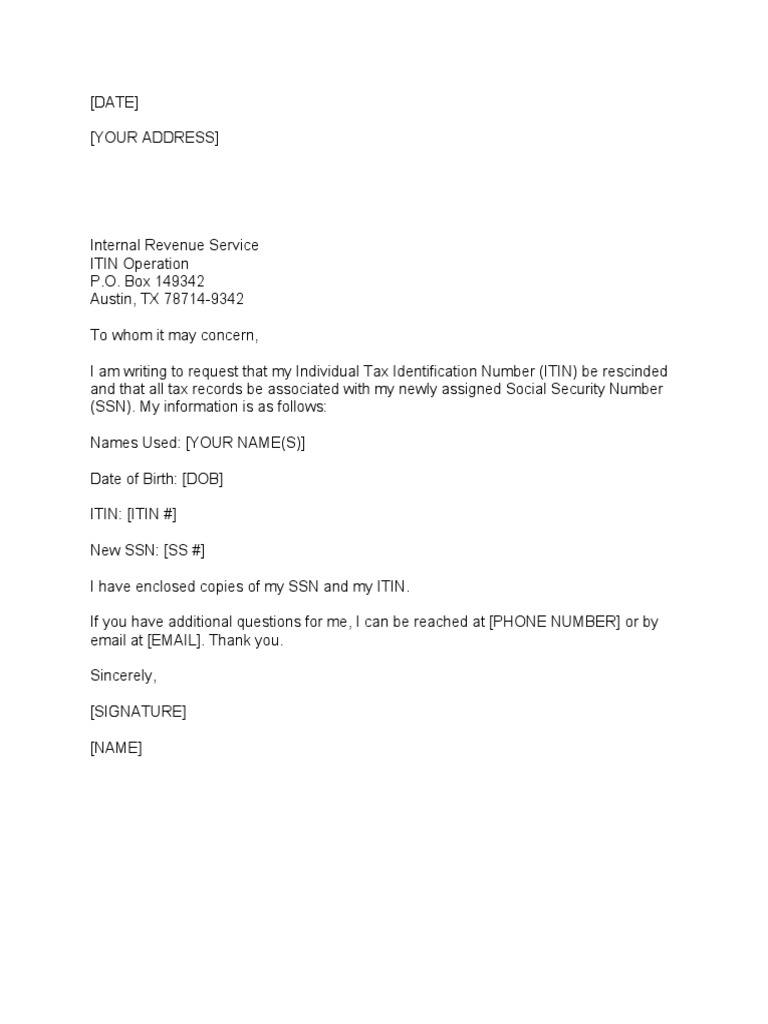 Rescind ITIN Letter Template | PDF