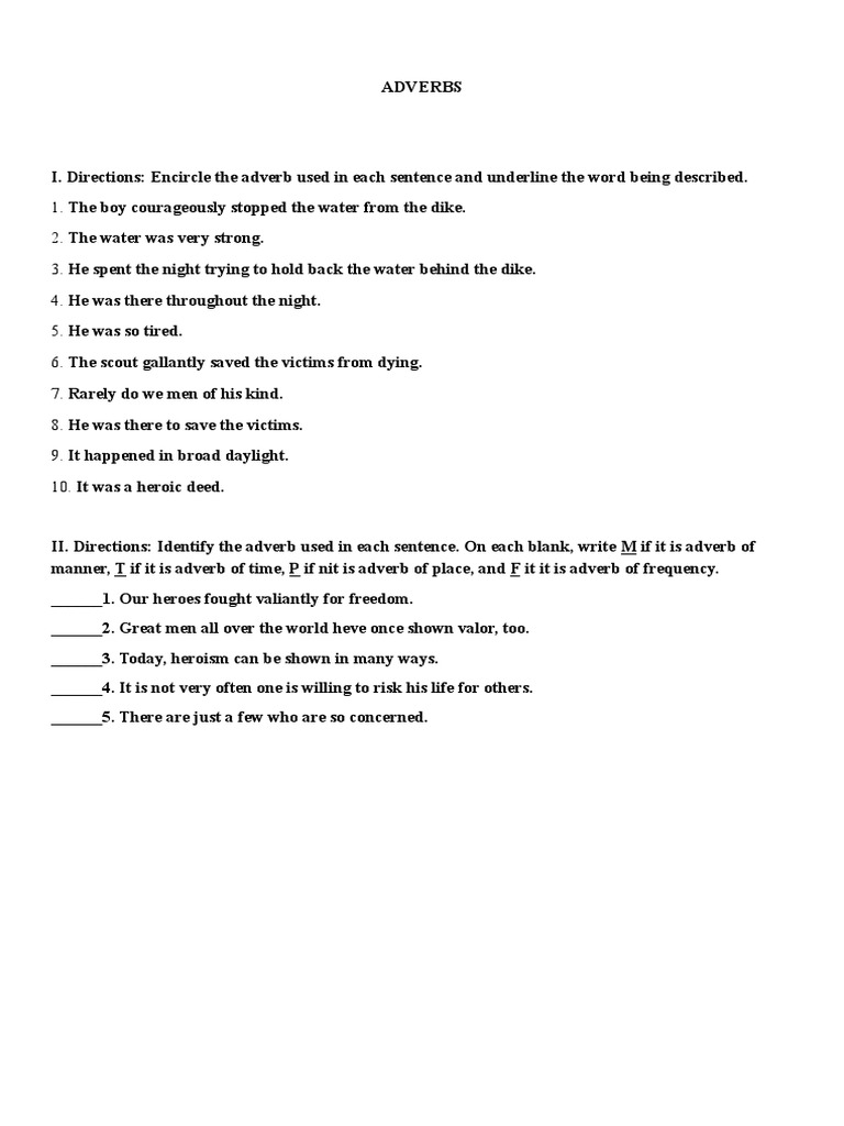 Adverbs Test | PDF | Adverb | Linguistics