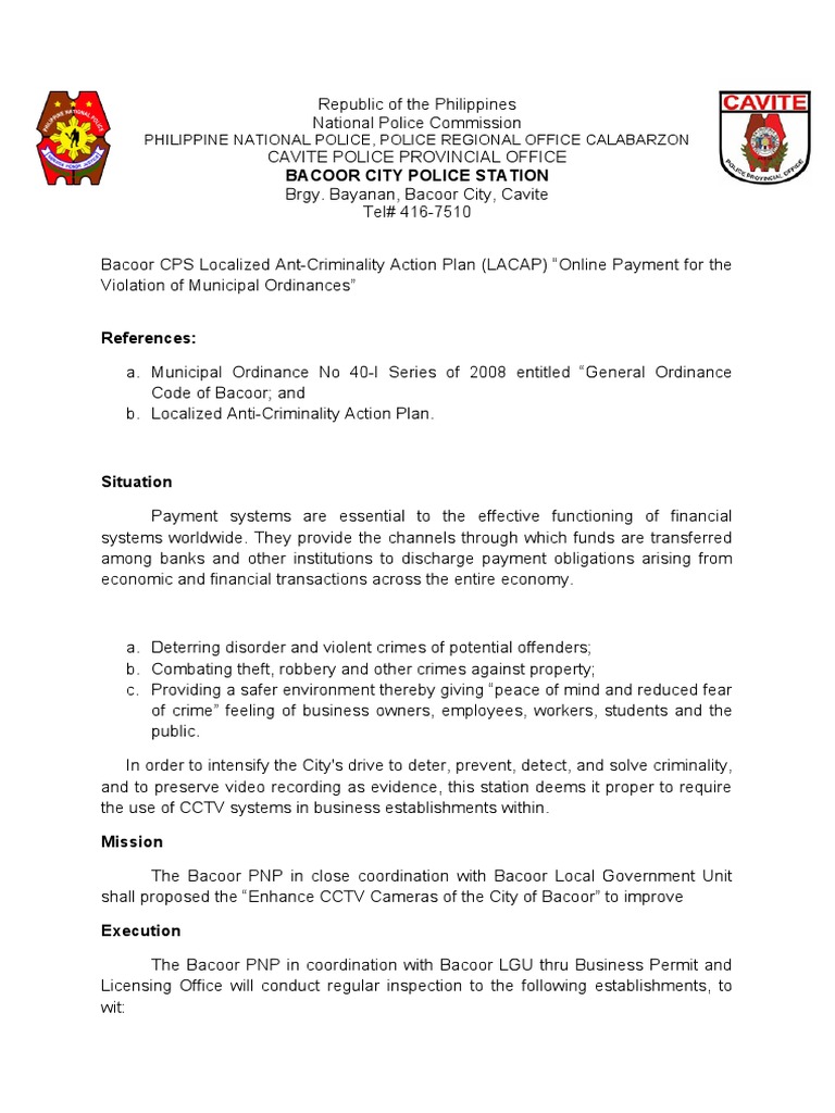 Bacoor CPS Localized Ant-Criminality Action Plan (LACAP) Bacoor CPS Localized Ant-Criminality Action Plan (LACAP)