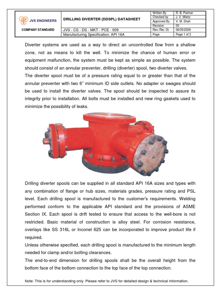 Drilling Diverter Spool | PDF | Valve | Hydraulic Engineering