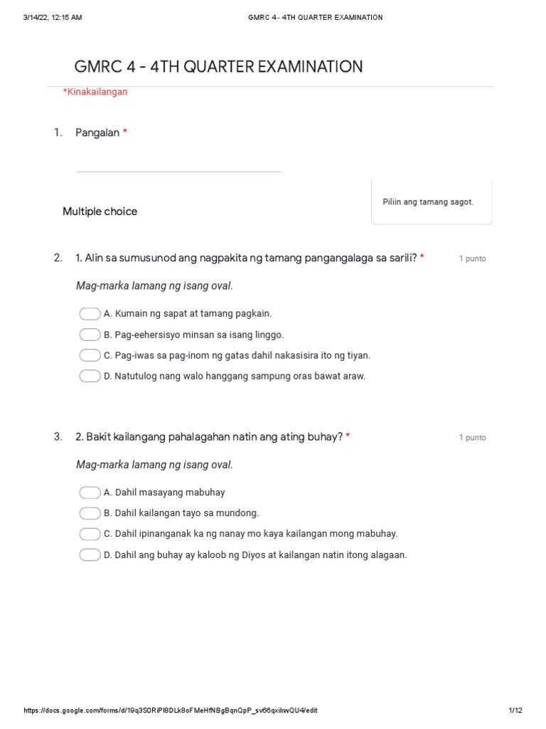 GMRC 4 - 4TH Quarter Examination | PDF