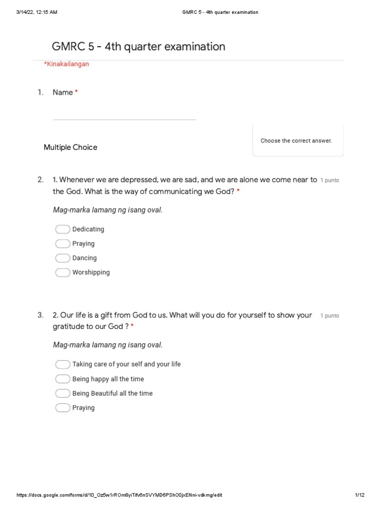 GMRC 5 - 4th Quarter Examination | PDF