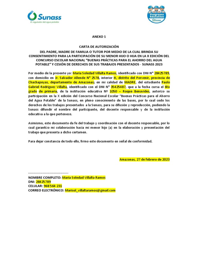 MODELO DE AUTORIZACIÓN | PDF
