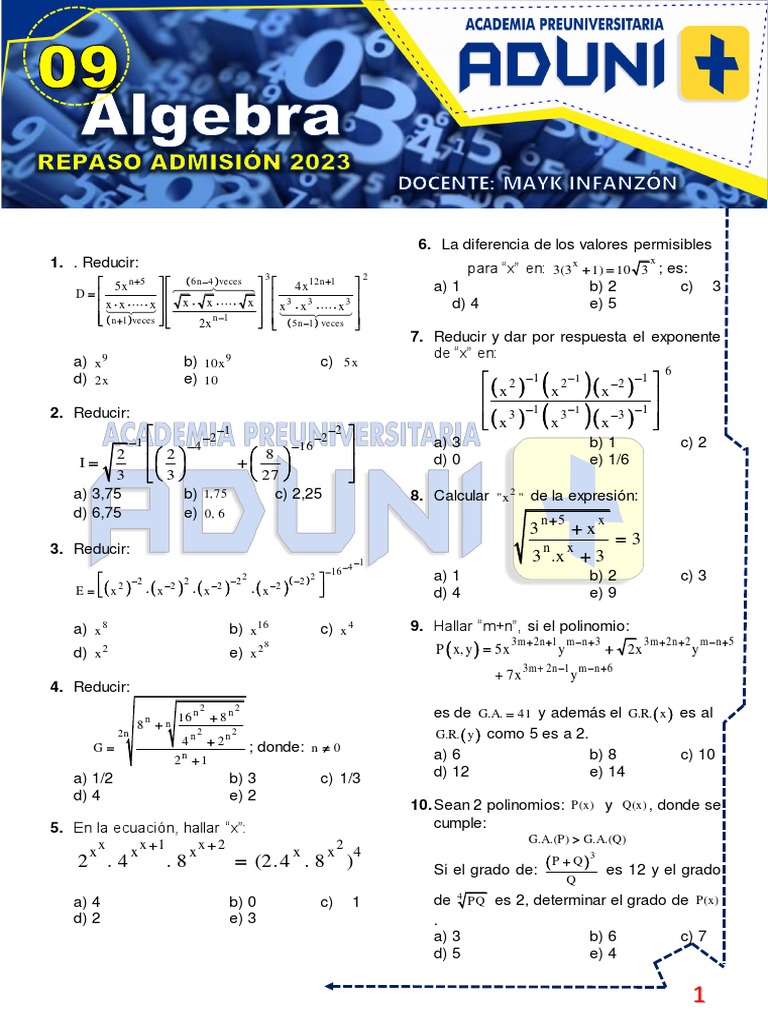 Repaso Álgebra Admisión | PDF | Álgebra abstracta | Ciencia computacional