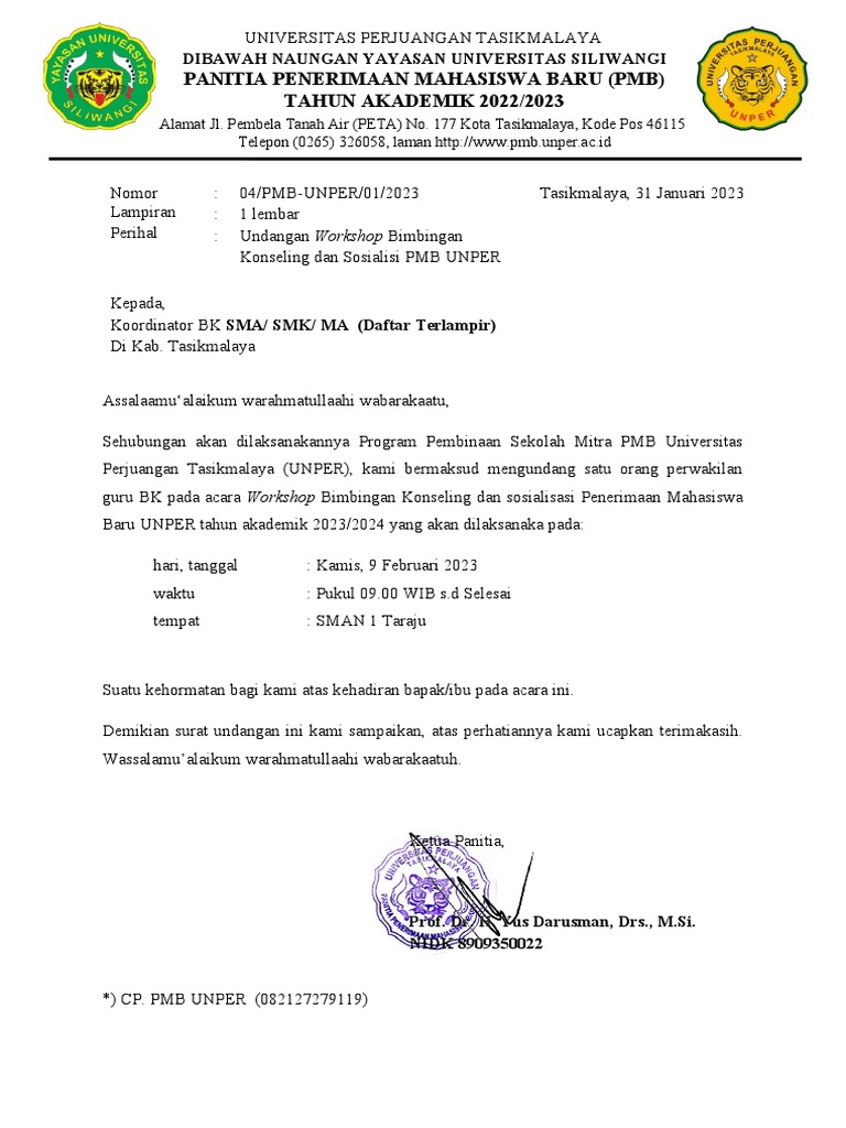 Undangan Workshop BK UNPER | PDF