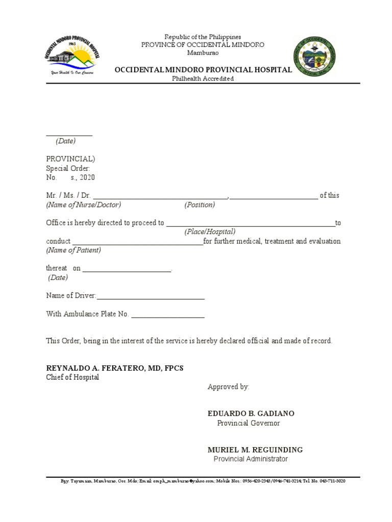 Travel Order | PDF | Hospital | Health Sciences