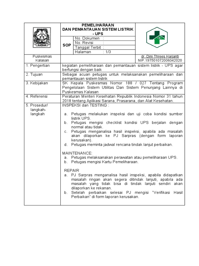 SOP Pemeliharaan dan Perbaikan UPS | PDF