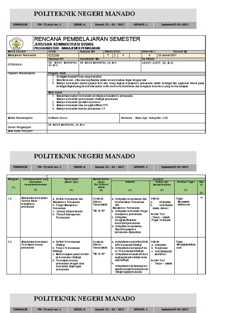 RPS Manajemen Pemasaran | PDF | Karier & Perkembangan | Bisnis