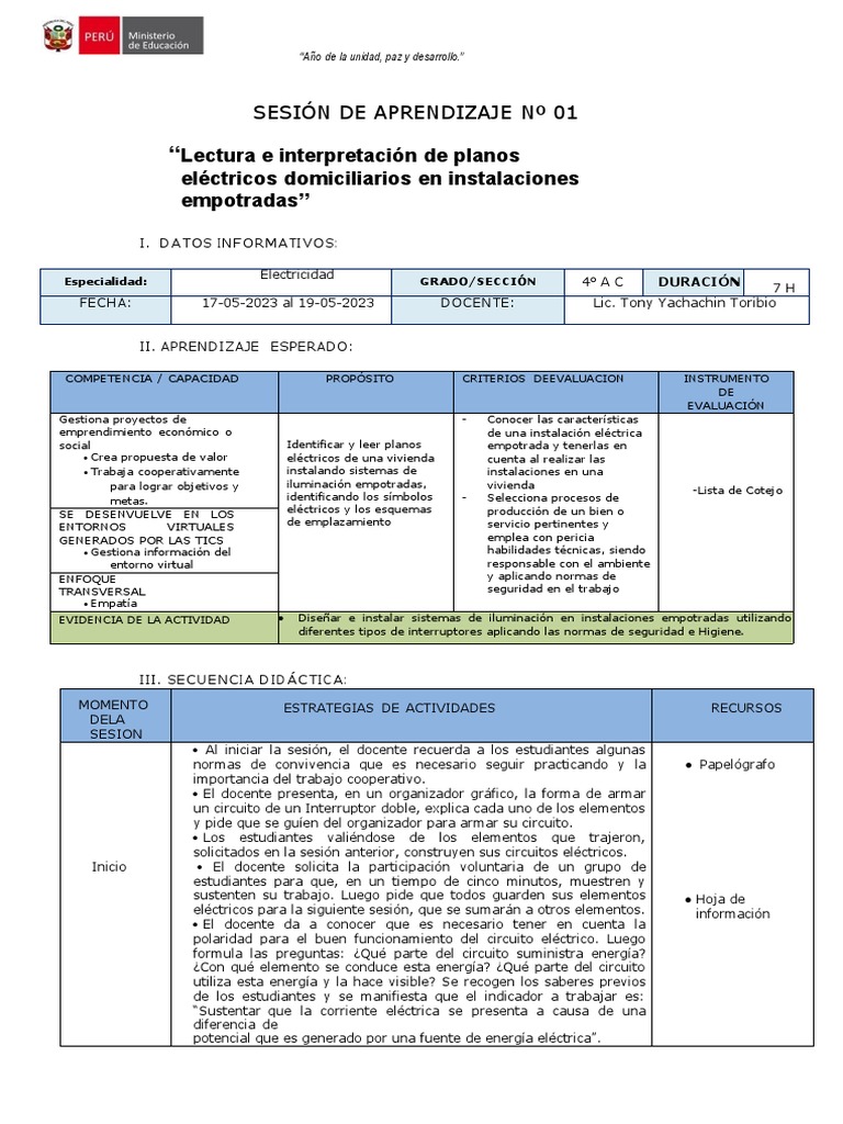 Sesión de Aprendizaje #Interruptores Dobles | Descargar gratis PDF | Aprendizaje | Ciencia cognitiva