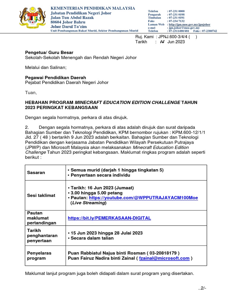 Hebahan Program Minecraft Education Edition Challenge Tahun 2023 | PDF