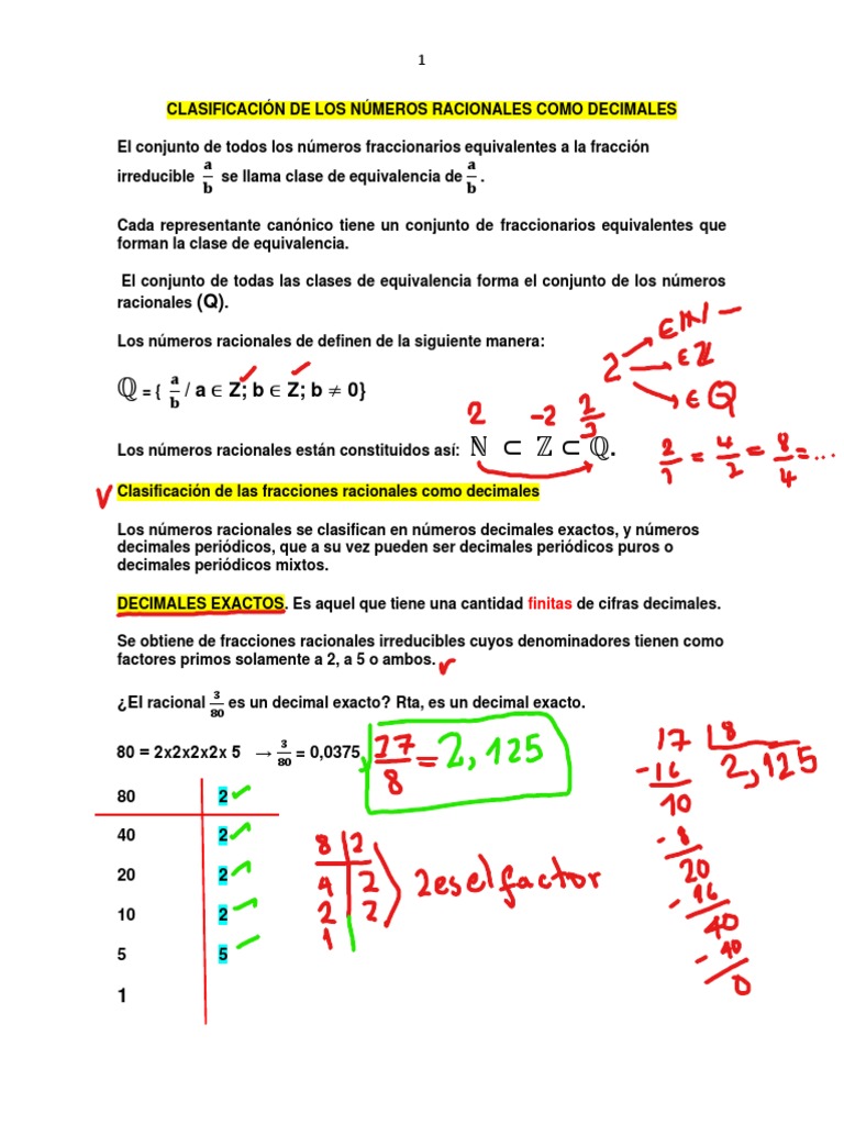 Clasificación de Los Números Racionales Como Decimales | PDF | Número ...